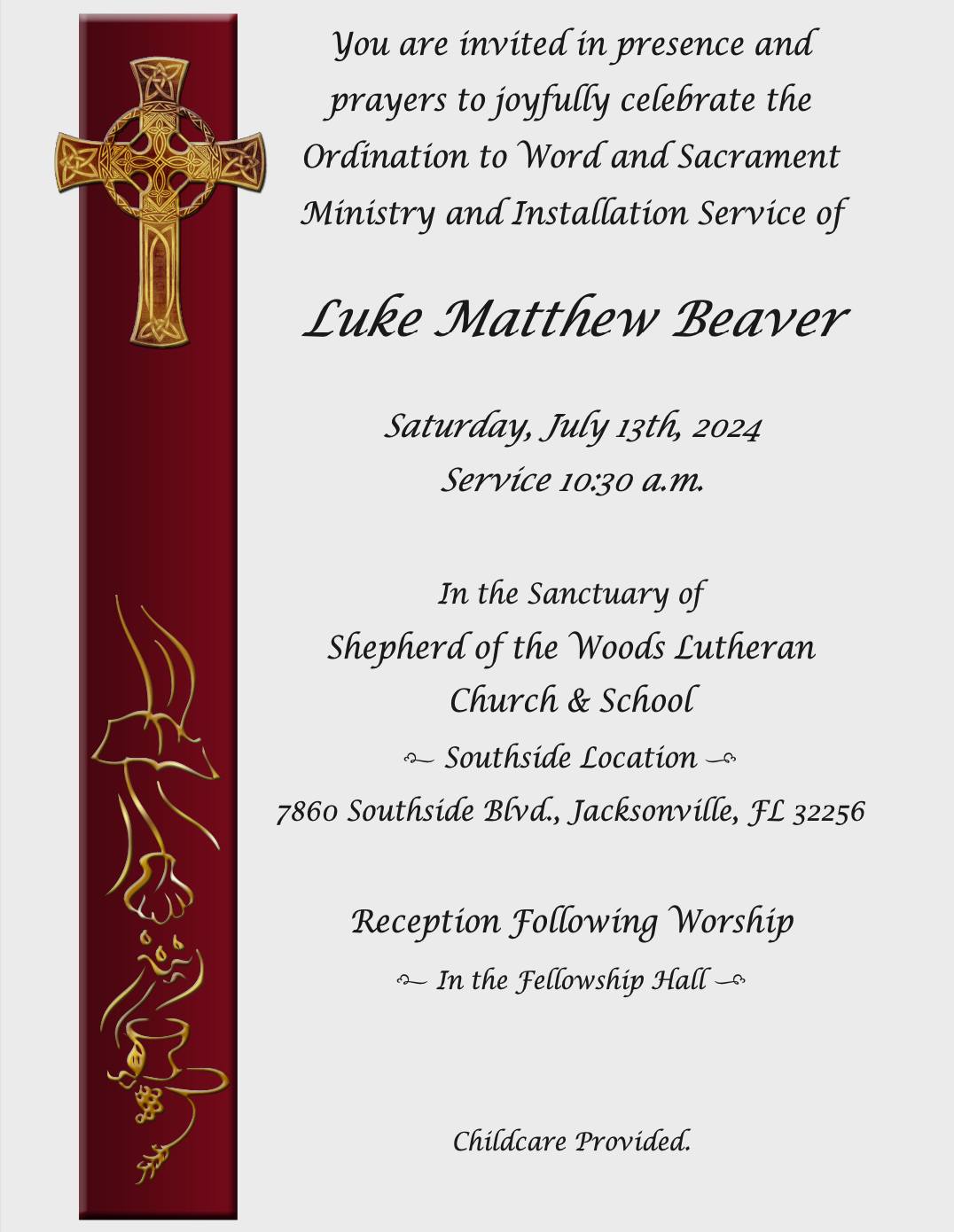 Ordination Invitation – Shepherd of the Woods Lutheran Church and School